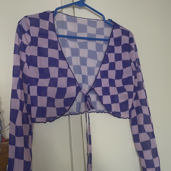 SHEIN | Tops | Brand New Purple Checkered Crop Top | Poshmark